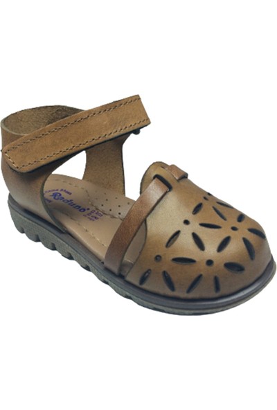 Ortopedikal Raduno Bebe Kız Sandalet Taba Önü Delikli Atkılı Lazerli Bilekten Cırtlı % 100 Deri