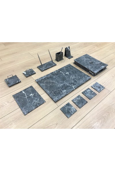 Ömür Ofis Mermer Desen Sümen Takımı - Gri