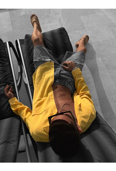 Oversize Keten Gömlek Sarı