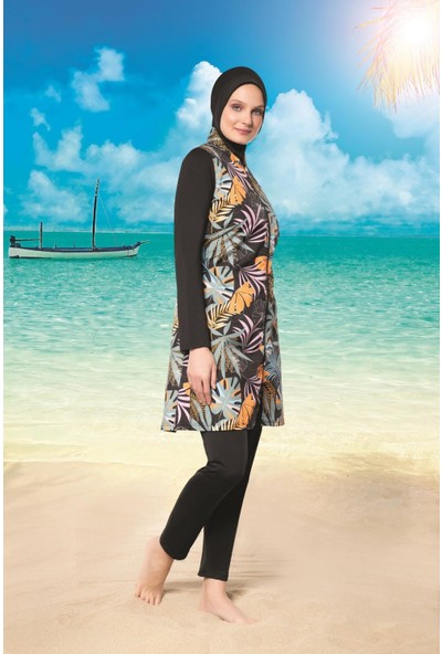 Ruko Maio 22154-1 Büyük Beden Hakim Yaka Paraşüt Tam Tesettür Mayo