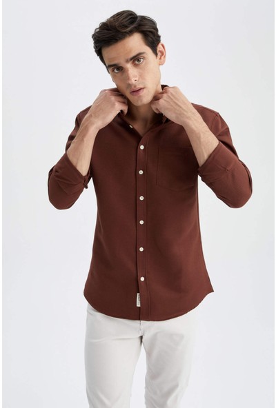 DeFacto Slim Fit Polo Yaka Uzun Kollu GÖMLEK T2066AZ22AU DeFacto Slim Fit Polo Yaka Uzun Kollu GÖMLEK T2066AZ22AU