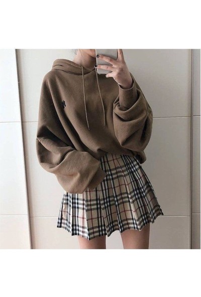 Touz Moda Harajuku Krem Rengi Ekoseli Etek Touz Moda Harajuku Krem Rengi Ekoseli Etek