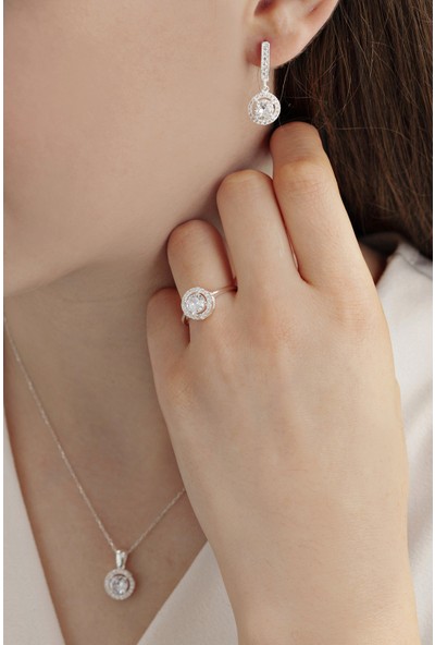 Molenga Gümüş Takı Seti Yuvarlak Tektaş Molenga Gümüş Takı Seti Yuvarlak Tektaş