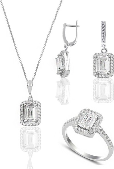 Molenga Baget Taşlı Üçlü Gümüş Set Takım