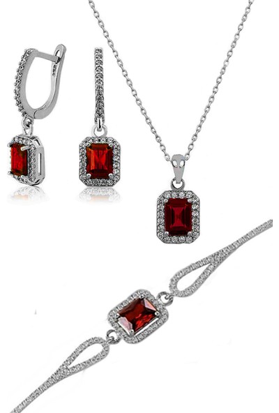 Molenga Baget Taşlı Kolye Küpe ve Bilezik Gümüş Set Molenga Baget Taşlı Kolye Küpe ve Bilezik Gümüş Set