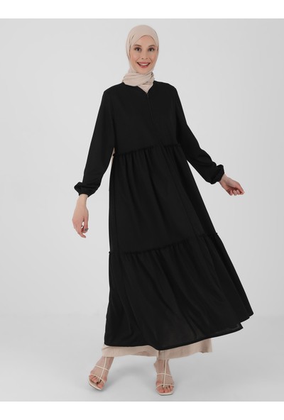Zenane Boydan Fermuarlı Ferace - Siyah - Zenane