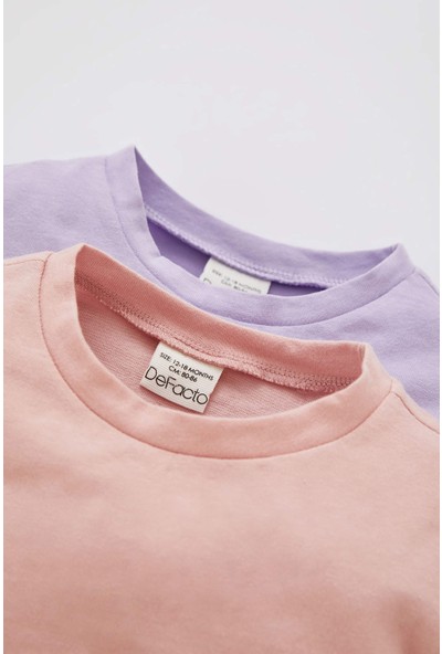 DeFacto Kız Bebek Penye Regular Fit Bisiklet Yaka 2'li Uzun Kollu Tişört Y0987A222AU