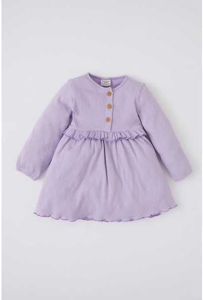 DeFacto Kız Bebek Regular Fit Bisiklet Yaka Uzun Kollu Fitilli Kaşkorse Elbise Y1129A222AU
