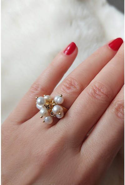 Vaoov Altın Kaplama Sallantılı Inci Yüzük