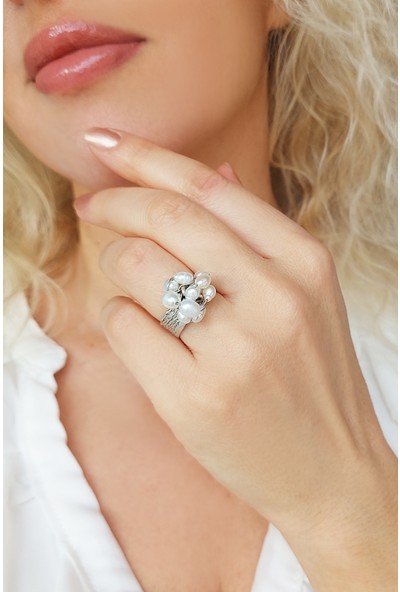 Vaoov Gümüş Kaplama Inci Yüzük