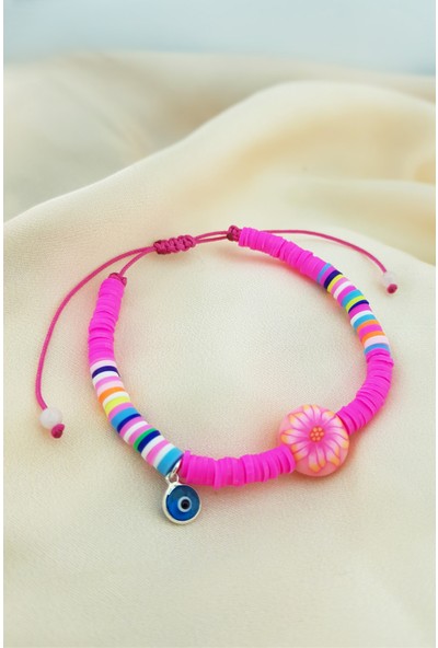 Vaoov Pembe Çiçekli Gümüş Nazar Boncuklu Çocuk Bileklik Vaoov Pembe Çiçekli Gümüş Nazar Boncuklu Çocuk Bileklik
