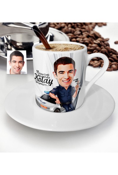 Kişiye Özel Bay Polis Karikatür Türk Kahvesi Fincanı - 5
