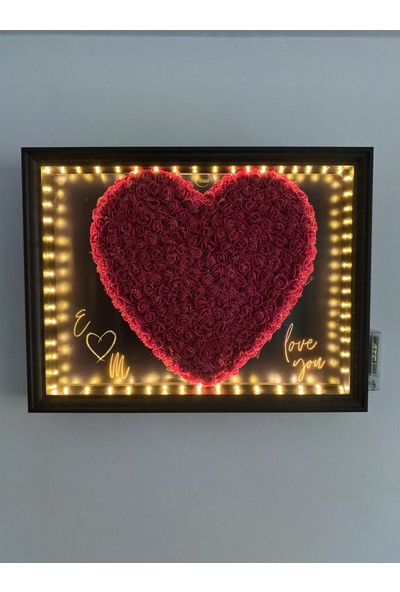 Gold Garden Kişiye Özel Kalp Çiçek Tasarımlı LED Işıklı Çerçeve