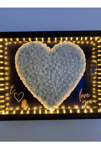 Gold Garden Kişiye Özel Kalp Çiçek Tasarımlı LED Işıklı Çerçeve