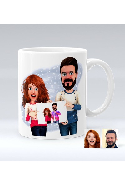 Kişiye Özel Sevgililer Animasyon Karikatürlü Beyaz Kupa Bardak-33