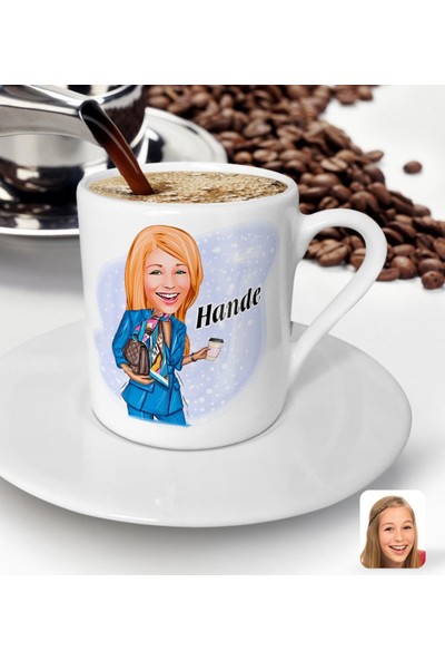 Kişiye Özel Kadın Moda Ikonu Karikatürlü Türk Kahvesi Fincanı-5 Kişiye Özel Kadın Moda Ikonu Karikatürlü Türk Kahvesi Fincanı-5