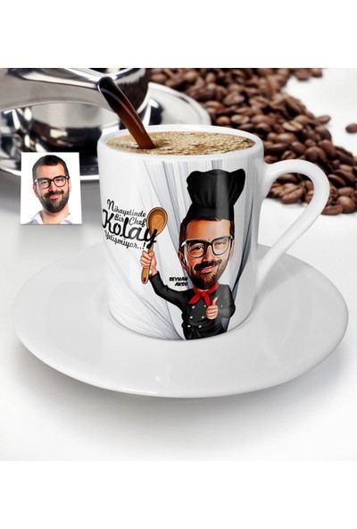 Kişiye Özel Bay Master Chef Karikatür Türk Kahvesi Fincanı - 3 Kişiye Özel Bay Master Chef Karikatür Türk Kahvesi Fincanı - 3