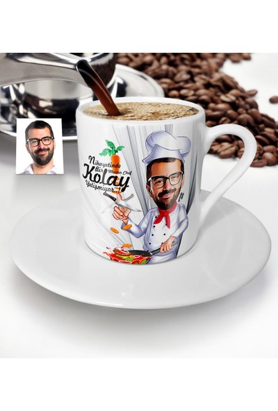 BK Kişiye Özel Bay Master Chef Karikatür Türk Kahvesi Fincanı - 1 BK Kişiye Özel Bay Master Chef Karikatür Türk Kahvesi Fincanı - 1