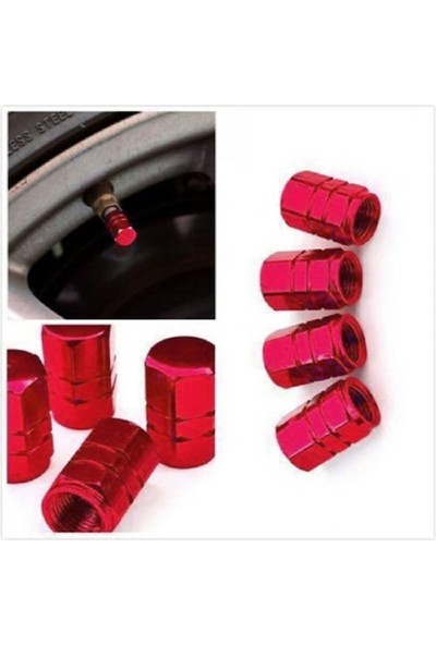 Meyzone Alüminyum Altıgen Sibop Kapağı 4'lü Kırmızı Sibob Kapağı