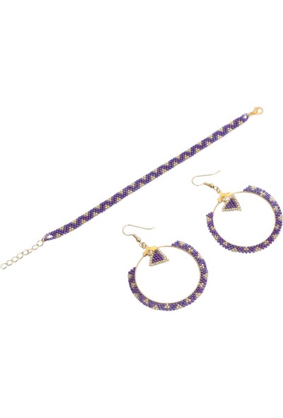 Azemax Melike Miyuki Kolye Bileklik ve Küpe Seti/halka/eflatun Azemax Melike Miyuki Kolye Bileklik ve Küpe Seti/halka/eflatun