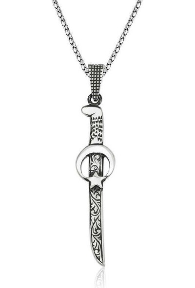 York Nevada Gümüş Ay Yıldız Kılıç Erkek Kolye