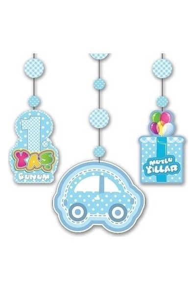 1 Yaş Temalı Asmalı Ip Süs Mavi Renk 3 Lü Set 12X45 cm 1 Yaş Temalı Asmalı Ip Süs Mavi Renk 3 Lü Set 12X45 cm