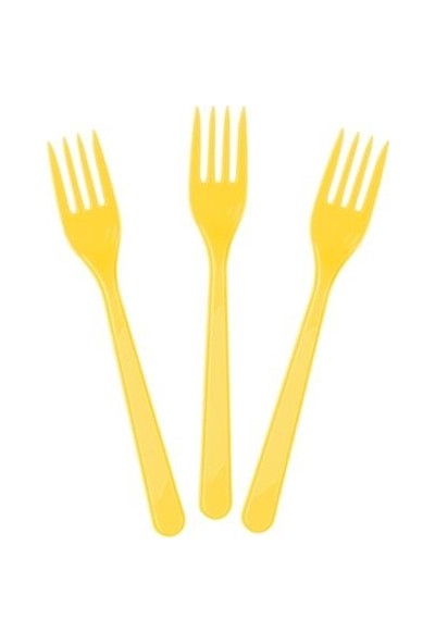Sarı Renk Lüks Plastik Çatal 25 Adet