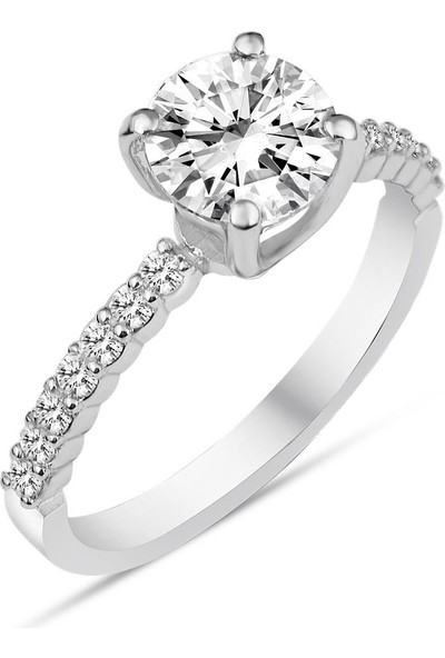 Diamine Pırlanta Kolları Taşlı Tektaş Yüzük 1,14 Karat