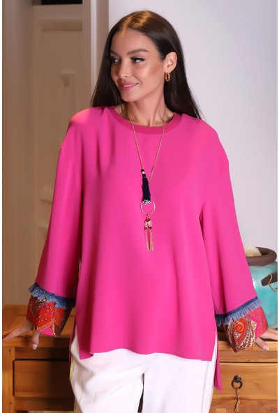 Nazen Giyim Kolları Işlemeli Kadın Bluz 4014-2Y2 Nazen Giyim Kolları Işlemeli Kadın Bluz 4014-2Y2