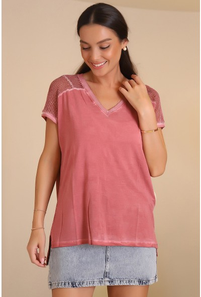 Nazen Giyim V Yakalı File Detaylı Kadın Bluz 301-2Y2 Nazen Giyim V Yakalı File Detaylı Kadın Bluz 301-2Y2