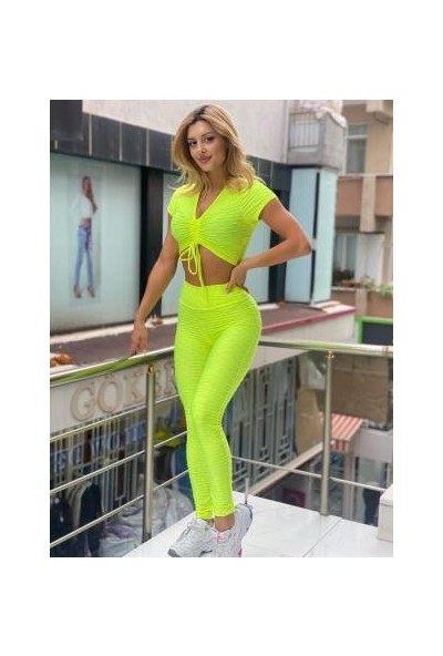 Pink and pink Sarı Ikili Tayt Takım