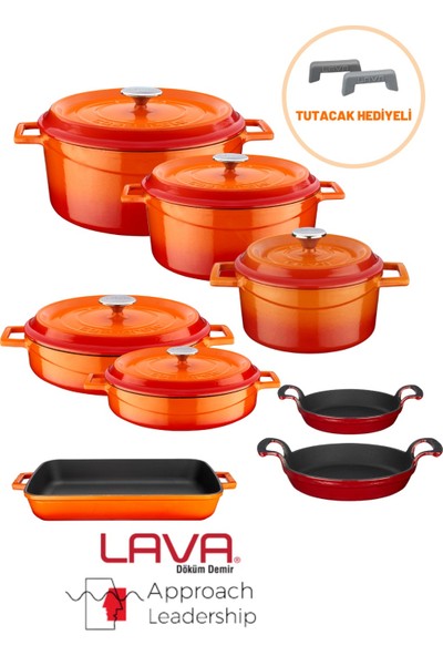 Lava Döküm Sekizli Tencere Tava Seti Trendy Silikon Tutacak Hediyeli Lava Döküm Sekizli Tencere Tava Seti Trendy Silikon Tutacak Hediyeli