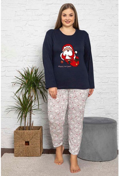 Büyük Beden Noel Baskılı Yılbaşı Konsepti Pamuklu Pijama Takımı Lacivert Büyük Beden Noel Baskılı Yılbaşı Konsepti Pamuklu Pijama Takımı Lacivert