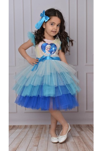 Rapapa Kız Çocuk Elsa Fırfırlı Abiye Elbise 3005-