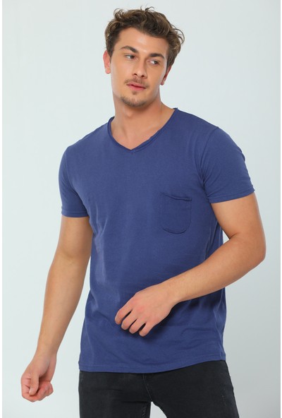 Açıklacivert Erkek Likralı V Yaka Cepli Slim Fit Basic Body T-Shirt P-036210 Açıklacivert Erkek Likralı V Yaka Cepli Slim Fit Basic Body T-Shirt P-036210