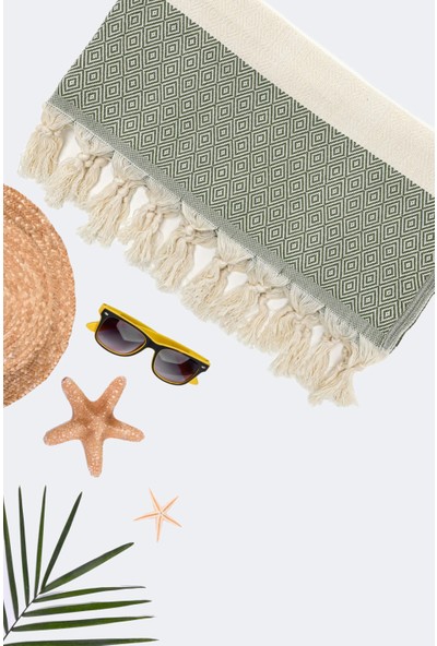 Favora Elmas Desen Pamuklu Peştemal Plaj Havlusu - Yeşil Favora Elmas Desen Pamuklu Peştemal Plaj Havlusu - Yeşil