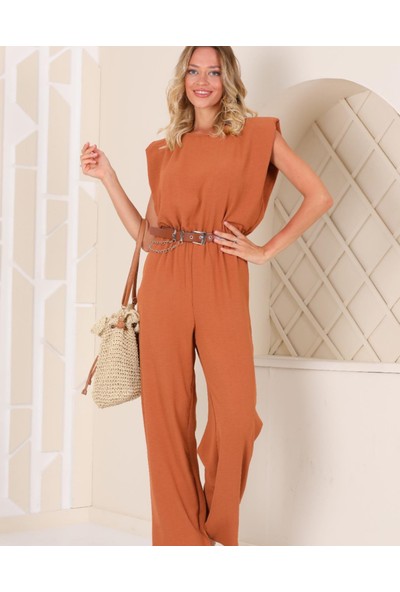 Hüma Butik Yakası Dökümlu Kemer Detaylı Tulum