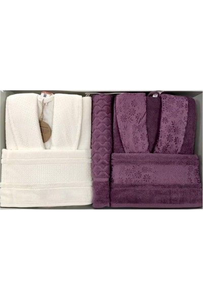 Özdilek Blossom Mürdüm-Krem Happy Bornoz Seti 0829