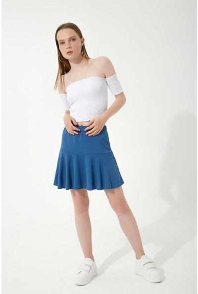 Açelya Kadın Beli Lastikli Volanlı Mini Şort Etek