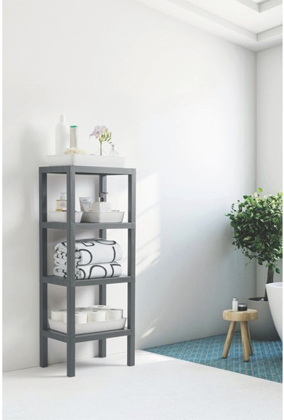 Lore 4 Katlı Ahşap Görünümlü Plastik Raf Ünitesi Banyo Rafı Salon Balkon Organizeri Gri Lore 4 Katlı Ahşap Görünümlü Plastik Raf Ünitesi Banyo Rafı Salon Balkon Organizeri Gri