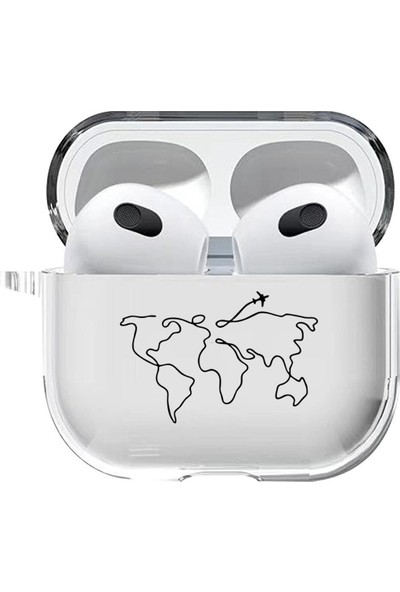 Apple Airpods 3.nesil Dünya Haritası Desenli Şeffaf Airpdos Kılıfı Apple Airpods 3.nesil Dünya Haritası Desenli Şeffaf Airpdos Kılıfı