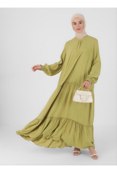 Refka Doğal Kumaşlı Kat Kat Tesettür Elbise - Yağ Yeşili - Refka Woman Refka Doğal Kumaşlı Kat Kat Tesettür Elbise - Yağ Yeşili - Refka Woman