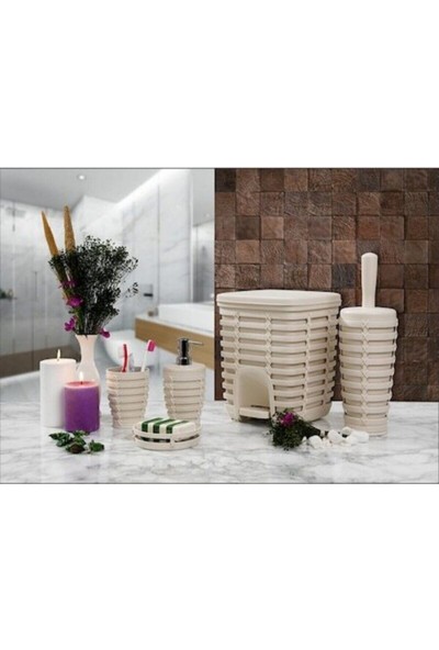 5 Parça Hasır Banyo Seti Takımı Sabunluk