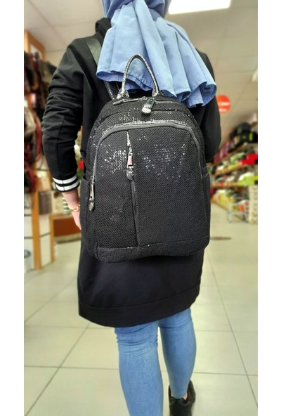 Konfores 1240 Ithal Lüks Örgü Bayan Günlük Sırt Çantası - NKT01240-SIYAH-TEK Ebat