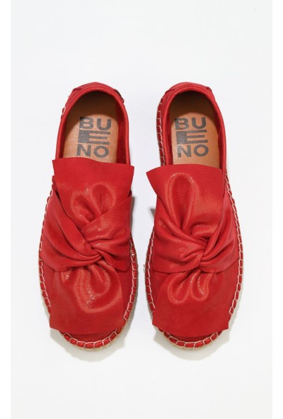 Bueno Shoes Kırmızı Simli Deri Kadın Espadril Babet Bueno Shoes Kırmızı Simli Deri Kadın Espadril Babet