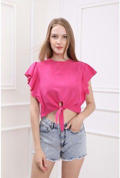 For Angels Kadın Yanı Fırfırlı Bağlamalı Bluz 22133 - Fuşya - 38 For Angels Kadın Yanı Fırfırlı Bağlamalı Bluz 22133 - Fuşya - 38