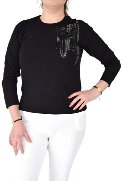 Kadın Uzun Kol Taşlı Penye Bluz BGL-ST01923