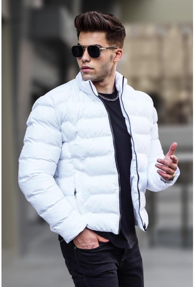 Madmext Beyaz Şişme Dik Yaka Mont 5707