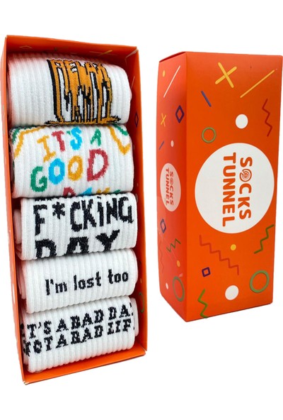 Unisex 5'li Yazılı Desenli Renkli Çorap Set