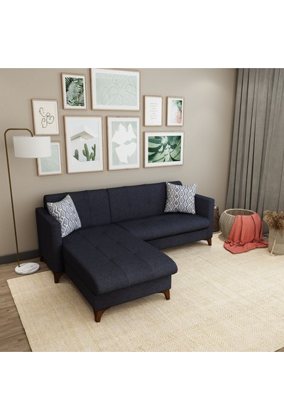Woodesk Konfor Lacivert Renk Çift Bazalı ve Yataklı Köşe CPT9403-220